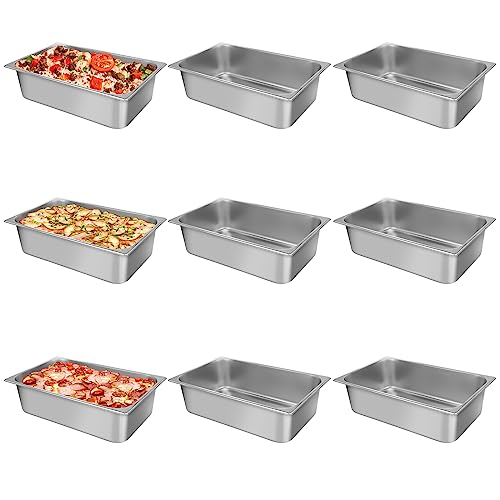 Sunnyray 9 Pack Hotel Pan Full Size 6 Inch, Deep Steam Pan Bulk, Steam Table Pan Thick Stainless Steel Full Size Pan Commercial Pan for Restaurant Buffet Event Catering Supplies