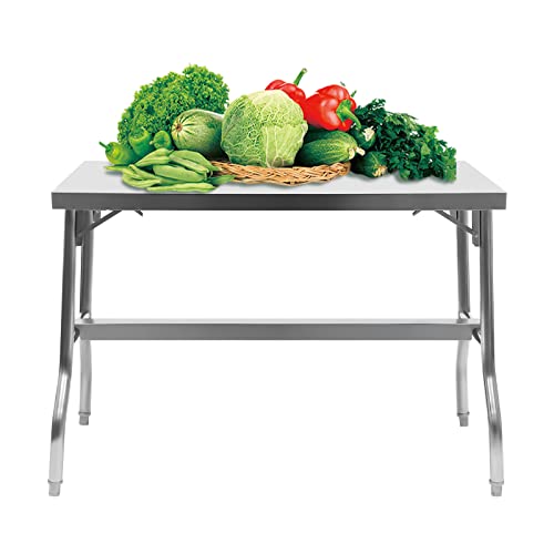 Stainless Steel Table Heavy Duty Work Table 4ft Folding Table Island Table for Kitchen Prep Table Commercial Worktables & Workstations with 1102 lbs Load, Silver