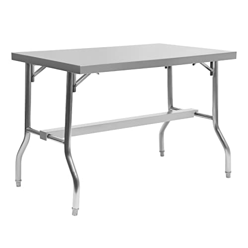 Stainless Steel Table Heavy Duty Work Table 4ft Folding Table Island Table for Kitchen Prep Table Commercial Worktables & Workstations with 1102 lbs Load, Silver