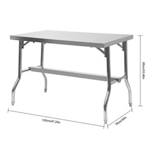 Stainless Steel Table Heavy Duty Work Table 4ft Folding Table Island Table for Kitchen Prep Table Commercial Worktables & Workstations with 1102 lbs Load, Silver