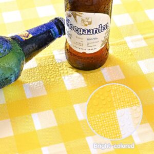 2 Pack Yellow Gingham Tablecloth Decorations, Yellow and White Checkered Background Disposable Plastic Tablecloth, 54 x 108 Inch Tablecloth for Birthday Party, Outdoor Dinner, Holiday Party Deco