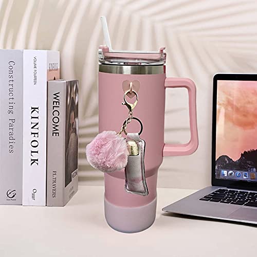 Klasikok Water Bottle Boot for Stanley Cup 40OZ,Accessories Charms Chapsticks Holder for Stanley Tumbler with Handle (Pink,Transparent)