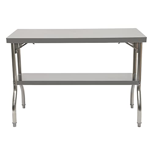 DYNAMI Commercial Stainless Steel Table,24 x 47 in Folding Commercial Worktable Workstation Heavy-Duty Stainless Steel Folding Prep Table w/Undershelf, 1102 lbs Load