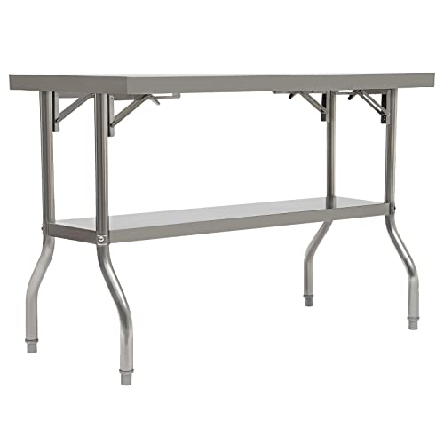 DYNAMI Commercial Stainless Steel Table,24 x 47 in Folding Commercial Worktable Workstation Heavy-Duty Stainless Steel Folding Prep Table w/Undershelf, 1102 lbs Load