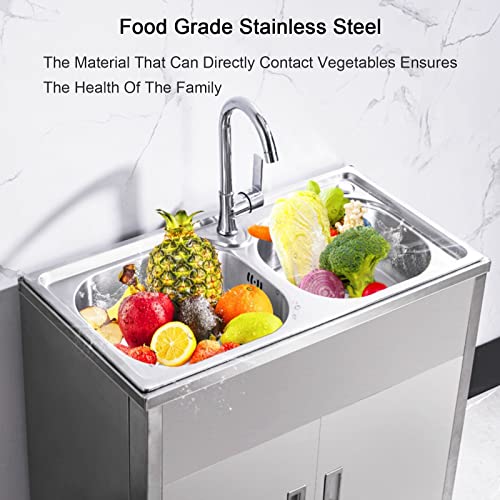 Kitchen Sinks，Outdoor Sink，With Cabinet Stainless Steel Sink，Commercial Restaurant Sink，For Business Restaurant, Cafe, Bar, Hotel, Garage, Laundry Room, Outdoor (Color : Set meal C, Size : 75X40CM)