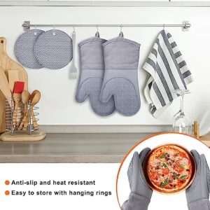 Oven Mitts and Pot Holders Sets, Silicone Oven Mitts Heat Resistant 550℉ Kitchen Oven Mits/Glove Set, Extra Long Kitchen Mittens and Hot Pads Pot Holder with Basting Brush for Baking Cooking Grilling