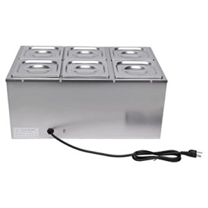 110V Commercial Food Warmer, 6-Pan Stainless Steel 19.2 Qt Capacity, 600W Steam Table 15cm/6inch Deep,Temp. Control 86-185, Electric Soup Warmer w/Lids