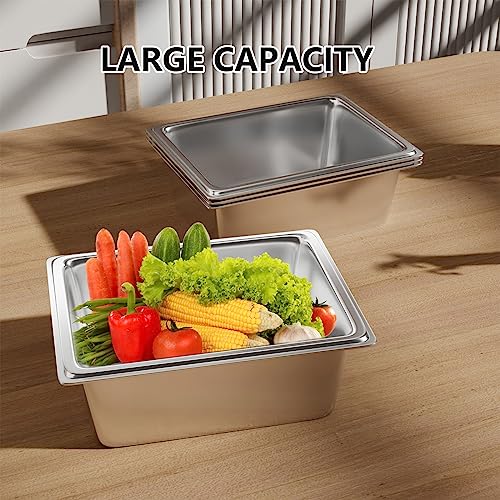 Jerlonfury 6 Pack 1/2 Size Stainless Steel Steam Table Pan with Lid, 4" Deep, 0.7mm Thickness Hotel Pan, Stainless Steel Food Pan, Steam Pan for Restaurant, Kitchen, Commercial Supplies