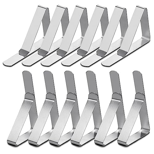 12 Pack Stainless Steel Tablecloth Clips,Heavy Duty Picnic Table Clips,Stainless Steel Table Cloth Hold Down,Clips Table Cloth Holder for Restaurant Picnics Marquees Part (Stainless Steel)