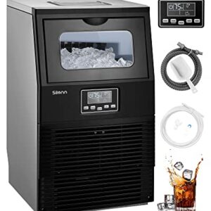 Silonn Commercial Ice Maker Machine, 90LBS/24H with 30lbs Bin, Full Heavy Duty Stainless Steel Construction, Self-Cleaning, Clear Cube for Home Bar, Include Scoop, Connection Hose