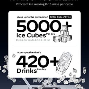 Silonn Commercial Ice Maker Machine, 90LBS/24H with 30lbs Bin, Full Heavy Duty Stainless Steel Construction, Self-Cleaning, Clear Cube for Home Bar, Include Scoop, Connection Hose