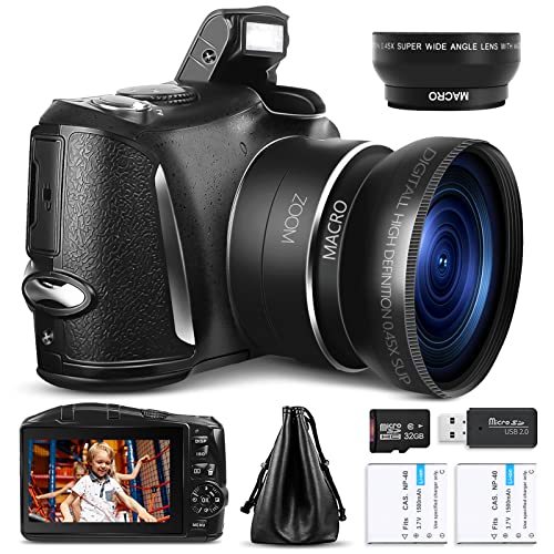 Monitech Digital Camera for Photography and Video,4K 48MP Vlogging Camera for YouTube with 2 Batteries,32GB SD Card, 16x Digital Zoom, 3.0 inch Screen,Compact Camera for Beginner