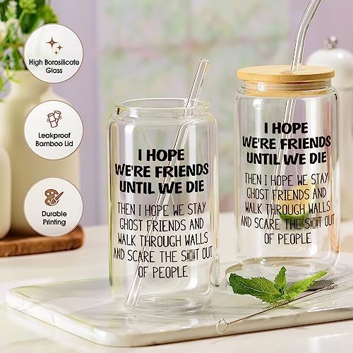 Gifts for Women Men, 16oz Drinking Glass Cup, Unique Friendship Gift for Best Friend BFF Bestie, Funny Personalized Birthday Christmas Valentines Mothers Day Present for Coworker Sister Female Her Him