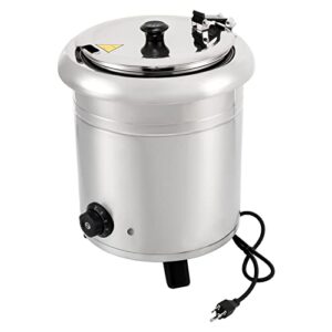 Commercial Soup Kettle - 10QT Electric Countertop Food Soup Warmer Round Restaurant Soup Kettle with Temp Control Stainless Steel Hinged Lid Detachable Pot for Home, Catering, Restaurants, Silver 400W