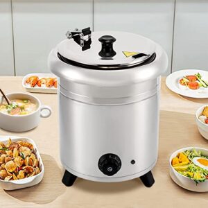 Commercial Soup Kettle - 10QT Electric Countertop Food Soup Warmer Round Restaurant Soup Kettle with Temp Control Stainless Steel Hinged Lid Detachable Pot for Home, Catering, Restaurants, Silver 400W