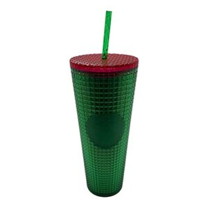 starbucks spring 2023 watermelon grid green w/green straw and pink lid 24 oz tumbler