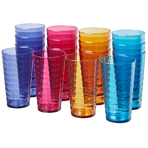 US Acrylic Splash 18 ounce Plastic Stackable Water Tumblers in 4 Assorted Colors | Value Set of 16 Drinking Cups | Reusable, BPA-free, Made in the USA, Top-rack Dishwasher Safe