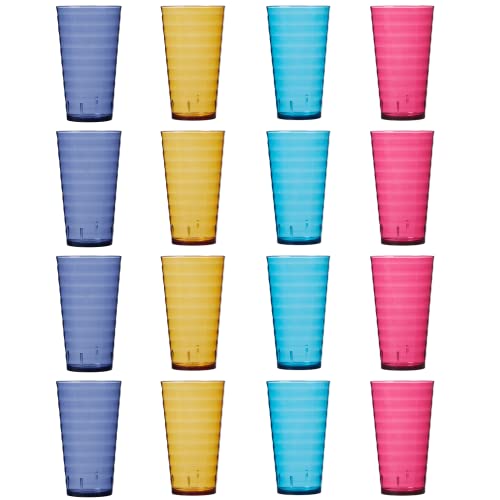 US Acrylic Splash 18 ounce Plastic Stackable Water Tumblers in 4 Assorted Colors | Value Set of 16 Drinking Cups | Reusable, BPA-free, Made in the USA, Top-rack Dishwasher Safe