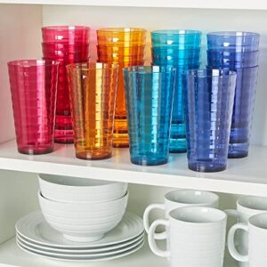 US Acrylic Splash 18 ounce Plastic Stackable Water Tumblers in 4 Assorted Colors | Value Set of 16 Drinking Cups | Reusable, BPA-free, Made in the USA, Top-rack Dishwasher Safe