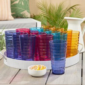 US Acrylic Splash 18 ounce Plastic Stackable Water Tumblers in 4 Assorted Colors | Value Set of 16 Drinking Cups | Reusable, BPA-free, Made in the USA, Top-rack Dishwasher Safe