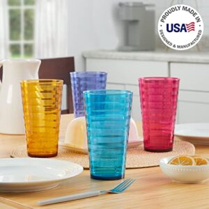 US Acrylic Splash 18 ounce Plastic Stackable Water Tumblers in 4 Assorted Colors | Value Set of 16 Drinking Cups | Reusable, BPA-free, Made in the USA, Top-rack Dishwasher Safe