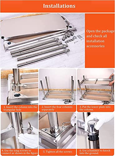 Commercial Kitchen Work Catering Table for Hotel, Kitchen Work Table Commercial Stainless Steel Worktable Work Bench with Adjustable Table Foot Scratch Resistent Rack (Size : 80x80x80cm)