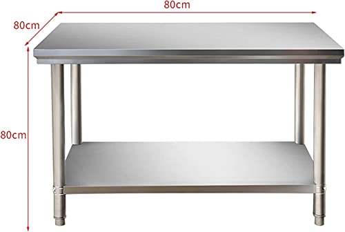 Commercial Kitchen Work Catering Table for Hotel, Kitchen Work Table Commercial Stainless Steel Worktable Work Bench with Adjustable Table Foot Scratch Resistent Rack (Size : 80x80x80cm)