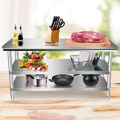 Commercial Kitchen Work Catering Table, Kitchen Table Stainless Steel Work Table Commercial Utility Worktable with Double Under Shelf Heavy Duty Food Prep Workbench (Size : 80x50x80cm)