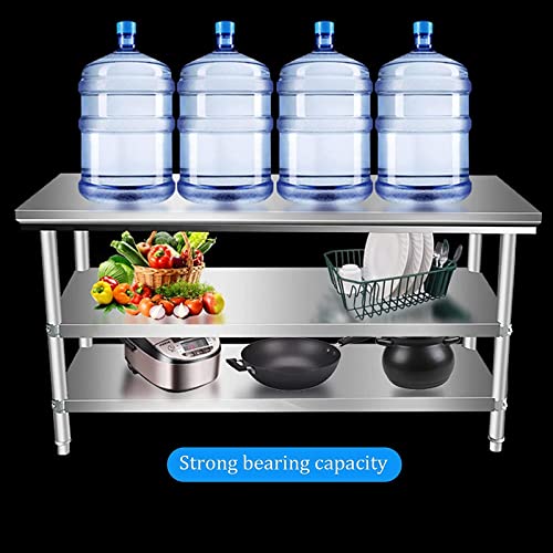 Commercial Kitchen Work Catering Table, Kitchen Table Stainless Steel Work Table Commercial Utility Worktable with Double Under Shelf Heavy Duty Food Prep Workbench (Size : 80x50x80cm)