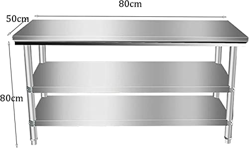 Commercial Kitchen Work Catering Table, Kitchen Table Stainless Steel Work Table Commercial Utility Worktable with Double Under Shelf Heavy Duty Food Prep Workbench (Size : 80x50x80cm)