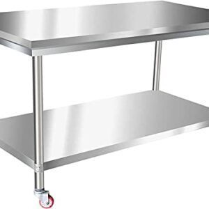 Commercial Kitchen Work Catering Table, Stainless Steel Work Table Commercial Kitchen Work Table Heavy Duty Prep Worktable with 4 Casters (Wheels) for Restaurant, Home (Size : 80X60X85CM)