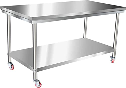 Commercial Kitchen Work Catering Table, Stainless Steel Work Table Commercial Kitchen Work Table Heavy Duty Prep Worktable with 4 Casters (Wheels) for Restaurant, Home (Size : 80X60X85CM)