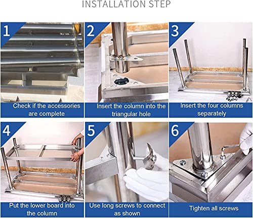 Commercial Kitchen Work Catering Table, Stainless Steel Table for Prep & Work with Caster Wheels Commercial Heavy Duty Table for Restaurant, Home and Hotel Rack (Size : 60x60x85cm)