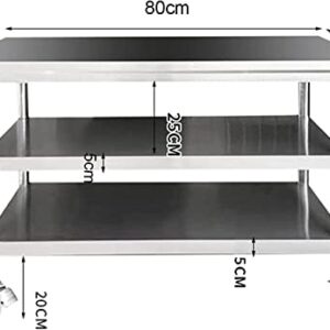 Commercial Kitchen Work Catering Table, Stainless Steel Table for Prep & Work with Caster Wheels Commercial Heavy Duty Table for Restaurant, Home and Hotel Rack (Size : 60x60x85cm)