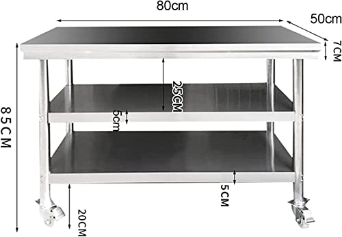 Commercial Kitchen Work Catering Table, Stainless Steel Table for Prep & Work with Caster Wheels Commercial Heavy Duty Table for Restaurant, Home and Hotel Rack (Size : 60x60x85cm)