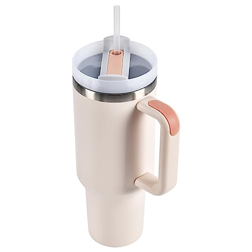 40oz Tumbler with Handle, Straw, Lid, Stainless Steel Vacuum Insulated Water Bottle Adventure Travel Mug Quencher for Iced Coffee, Hot or Cold Tea, and Beverage, Rose Quartz