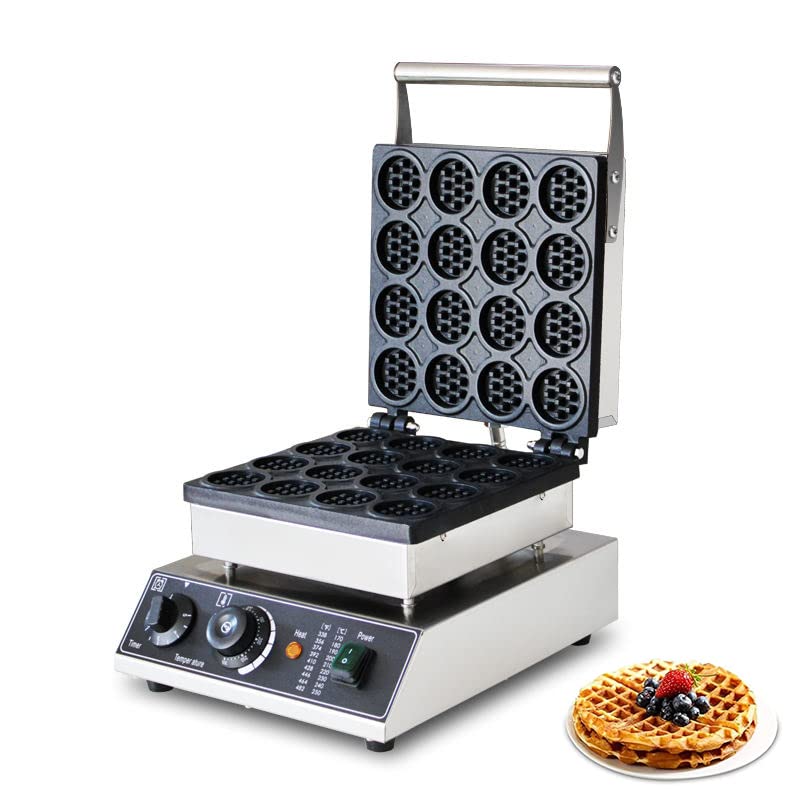 16 Slice Round Waffle Maker, 1750W Commercial Stainless Steel Waffle Machine, Smart Control Panel, LED Indicator, 0-300°C Adjustable Temperature, 5min Timing Function, Constant Temperature Heat