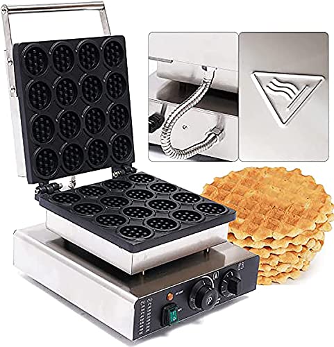 16 Slice Round Waffle Maker, 1750W Commercial Stainless Steel Waffle Machine, Smart Control Panel, LED Indicator, 0-300°C Adjustable Temperature, 5min Timing Function, Constant Temperature Heat