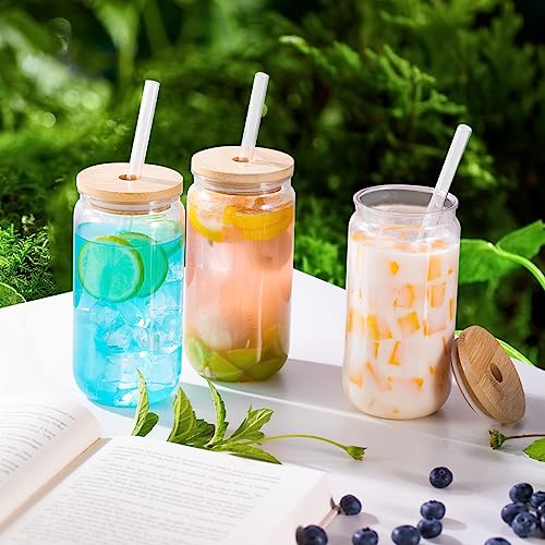 MANJUSAWA 4PCS Drinking Cups With Lids and Straws_16oz Beer Can Shaped Drinking Cups-Iced Coffee Cups,Cute Jars with Straw and Lid,Ideal for Beer,Cocktail,Whiskey,Iced Coffee,Iced Tea and Soda