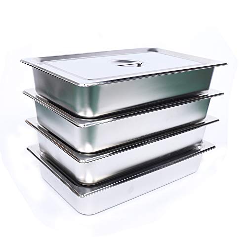 4 Pack Hotel Pan 4" Deep Steam Table Pan with Lid 20" L x 12" W Food Prep Pans Stainless Steel Catering Food Buffet Non-stick Pan