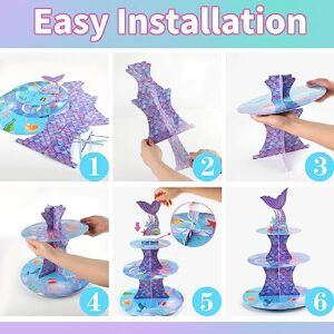 Mermaid Cupcake Stand, Little Mermaid Party Decorations 2023, Mermaid Birthday Decorations, Mermaid Theme Party Favors Supplies, 3 Tier Cupcake Tower Holder for Mermaid Baby Shower Decor Girls