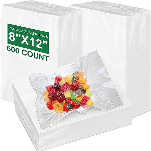 Dandat 600 Count Food Vacuum Sealer Bags 8 x 12 Inches Food Bags with Vacuum Seal Freezer Bags for Sous Vide Vacuum Sealer Precut Bags