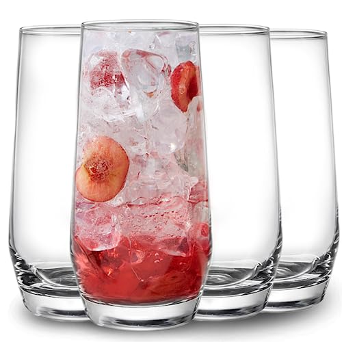 Qipecedm Highball Drinking Glasses Set of 4 (USA MADE), 18 oz Tall Glass Cups, Lead-Free Crystal Drinking Glasses, Water Glasses, Bar Glassware for Rocks, Juice, Beer, Cocktail Glasses