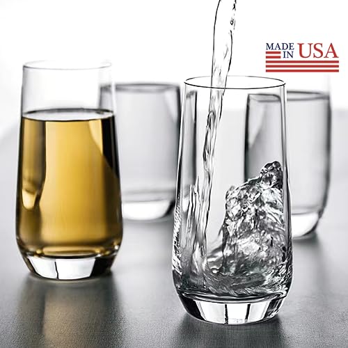 Qipecedm Highball Drinking Glasses Set of 4 (USA MADE), 18 oz Tall Glass Cups, Lead-Free Crystal Drinking Glasses, Water Glasses, Bar Glassware for Rocks, Juice, Beer, Cocktail Glasses