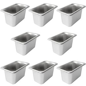 uejywuy 8 pack 1/9 size steam table pan, 4 inch deep anti jam stainless steel steam table hotel pan, commercial half size steam table food pans for restaurants, cafeteria, hotels, kitchen, catering