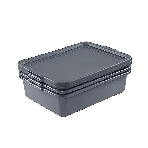 Esdiplot 13 L Commercial Bus Tub with Lid, Food Service Bus Tubs with Lids, Bus Box for Restaurant, Gray, 3 Pack