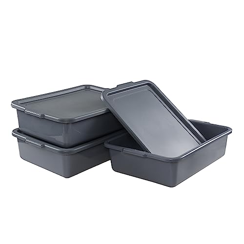 Esdiplot 13 L Commercial Bus Tub with Lid, Food Service Bus Tubs with Lids, Bus Box for Restaurant, Gray, 3 Pack