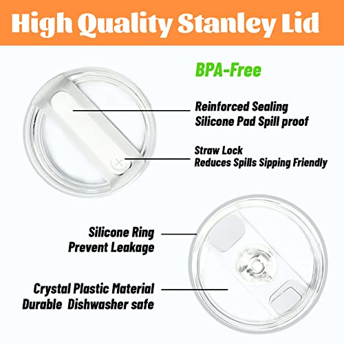 EXQUILEG 40 OZ Tumbler Lids Fit for Stanley Cup, Replacement Lids Fit for Stanley Adventure Quencher Travel Tumbler 40 OZ, Clear Spill Proof Tumbler Cover for Stanley Cup Accessories (2 Pack, White)