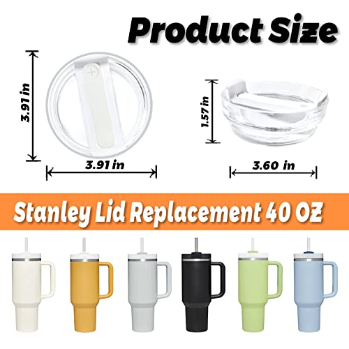 EXQUILEG 40 OZ Tumbler Lids Fit for Stanley Cup, Replacement Lids Fit for Stanley Adventure Quencher Travel Tumbler 40 OZ, Clear Spill Proof Tumbler Cover for Stanley Cup Accessories (2 Pack, White)