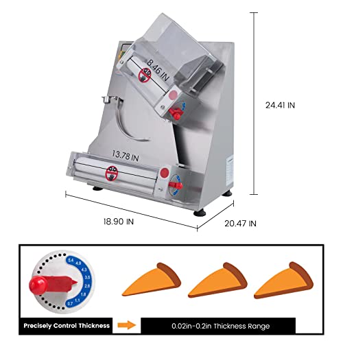 EASYROSE Electric Dough Sheeter Machine 370W Max 11.8" Pizza Dough Roller Sheeter, Automatic Commercial Pizza Dough Press Machine, Noodle Bread Pasta Maker